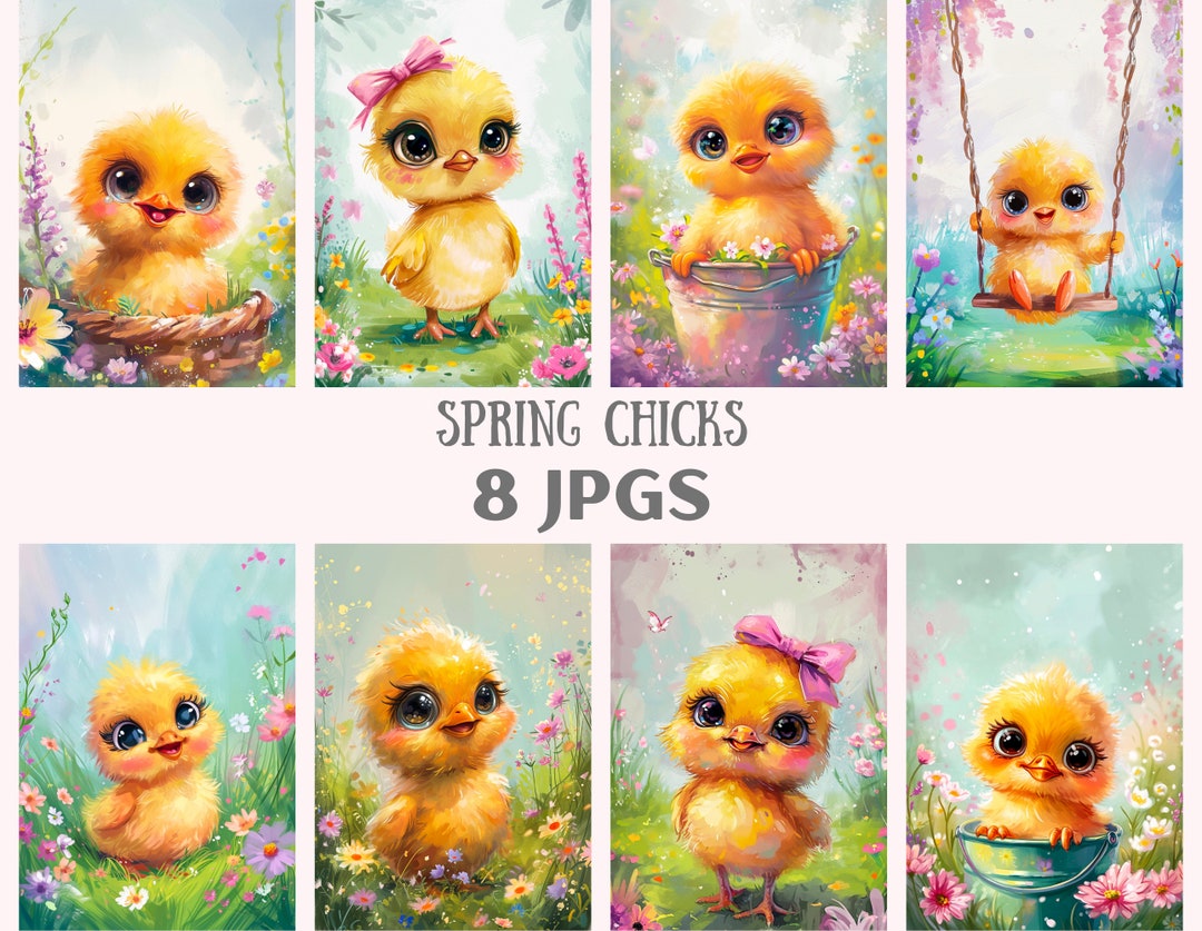Watercolour Spring Chicks Clipart Easter Baby Chicken JPG Digital Image ...