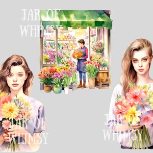 Watercolour Spring Flower Shop Clipart Florist Girl PNG Digital Image ...