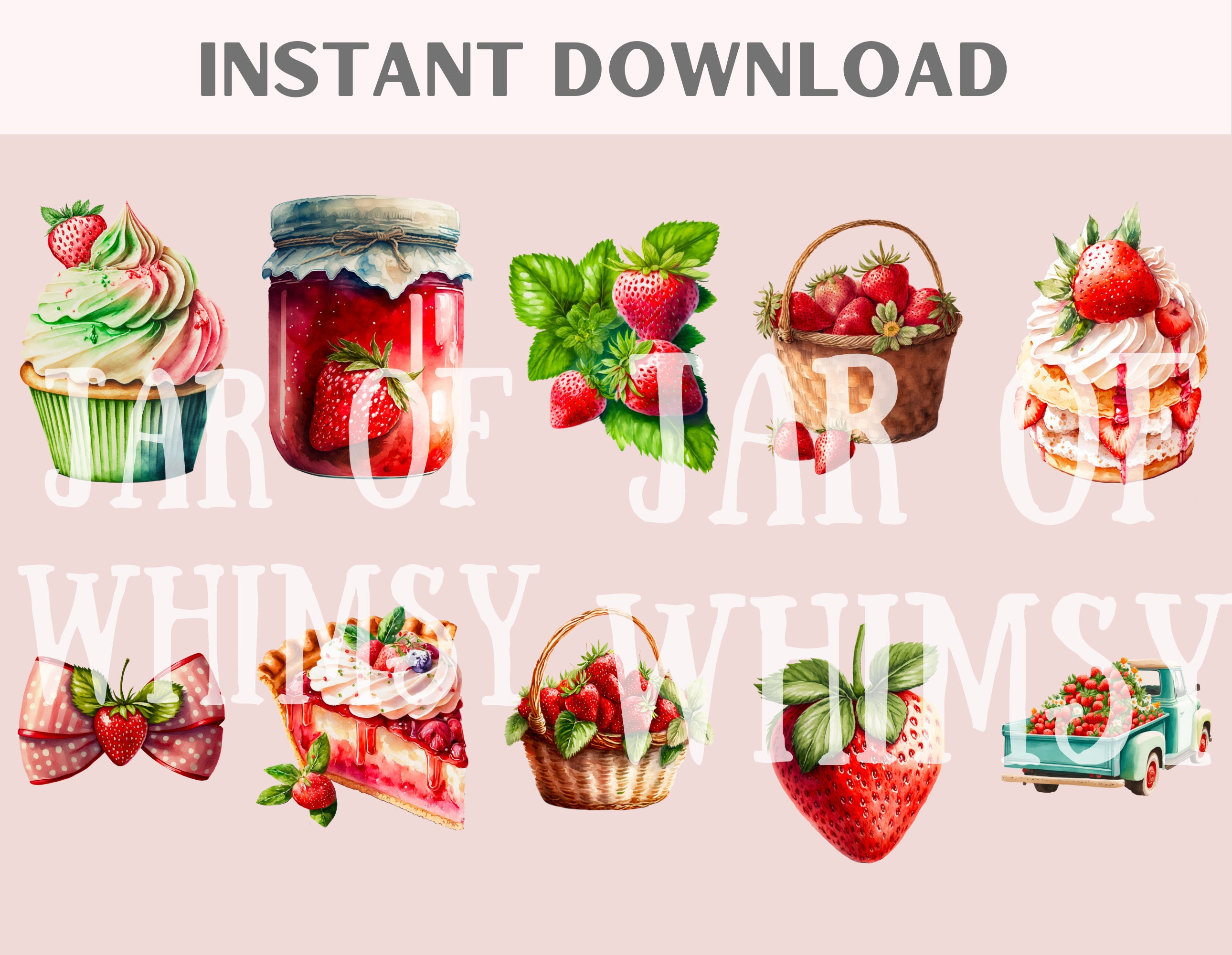 Watercolour Strawberries Clipart - Strawberry Farm PNG Digital Image ...