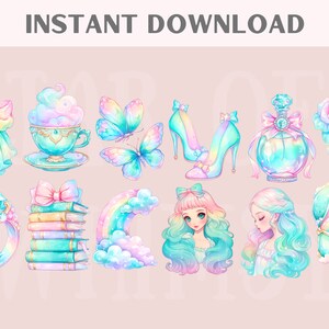 Watercolour Pastel Rainbow Princess Clipart Kawaii Anime Girl PNG ...