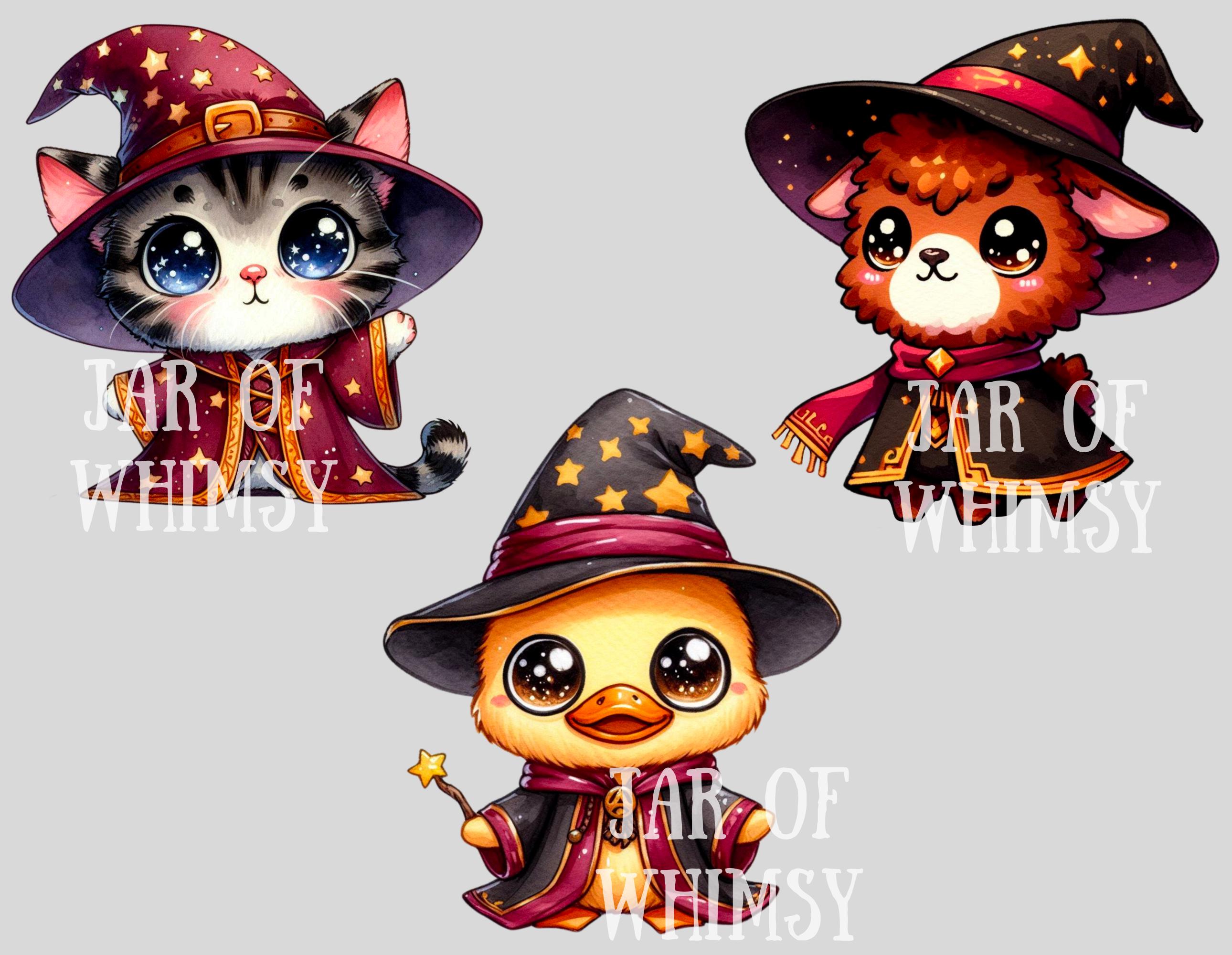 Watercolour Wizard Animal Clipart Kawaii Witch Animal PNG Digital Image ...