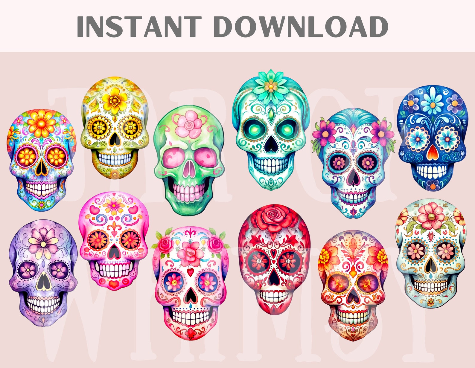 Watercolour Sugar Skull Clipart Day of the Dead Calavera Skull PNG ...