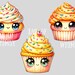 Watercolour Kawaii Cupcake Clipart Cute Chibi Cupcake PNG Digital Image ...