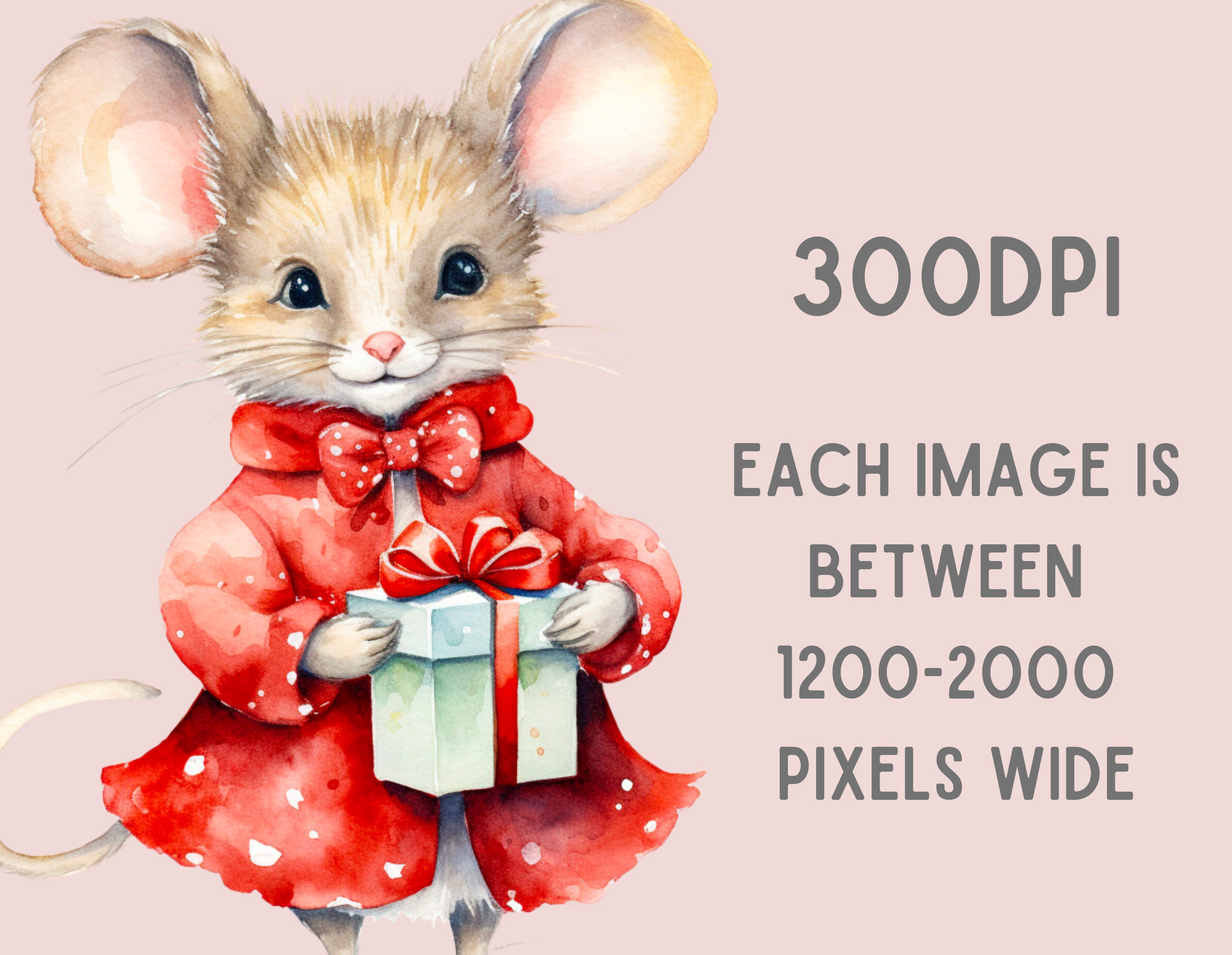 Watercolour Christmas Mice Clipart Cute Xmas Mouse PNG Digital Image ...