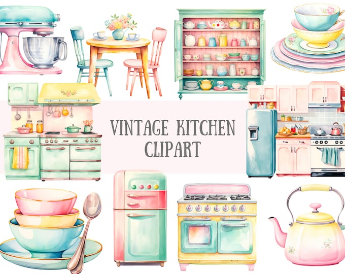Vintage Kitchen Clipart Bundle 16 High Quality Jpgs 3200x3200 Pix, 300 ...