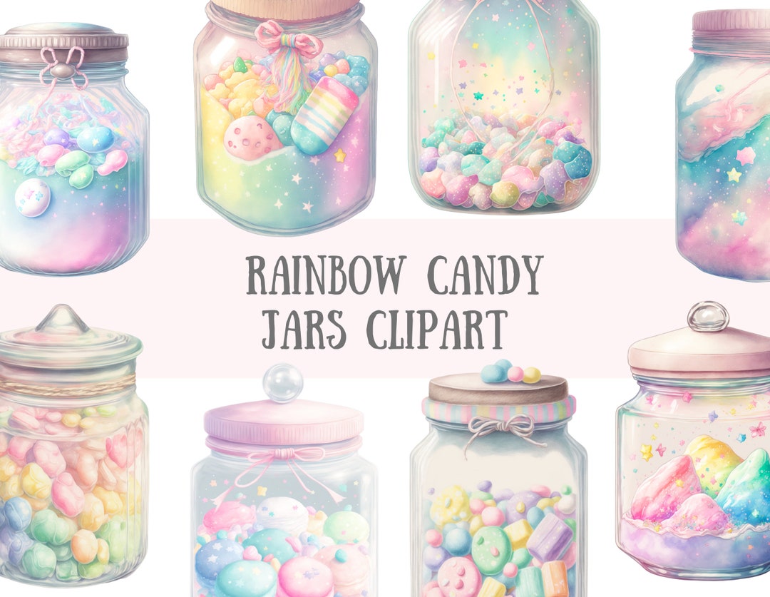 Watercolour Pastel Rainbow Candy Jars Clipart - Lolly Jar PNG Digital ...