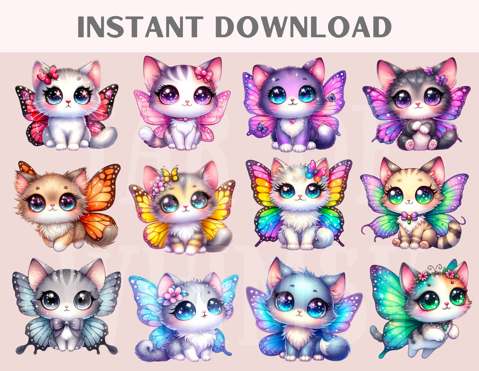 Watercolour Butterfly Cat Clipart Cute Fairy Cats PNG Digital Image ...