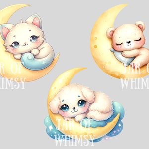 Watercolour Sleepy Moon Animal Clipart Nursery Baby Animal PNG Digital ...