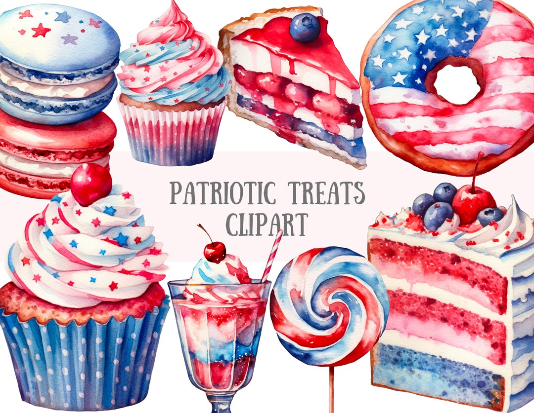 Watercolour Patriotic Treats Clipart 4th of July PNG Digital Image ...