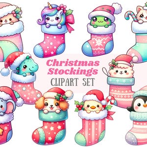 Watercolour Christmas Animal Stocking Clipart Cute Christmas PNG ...