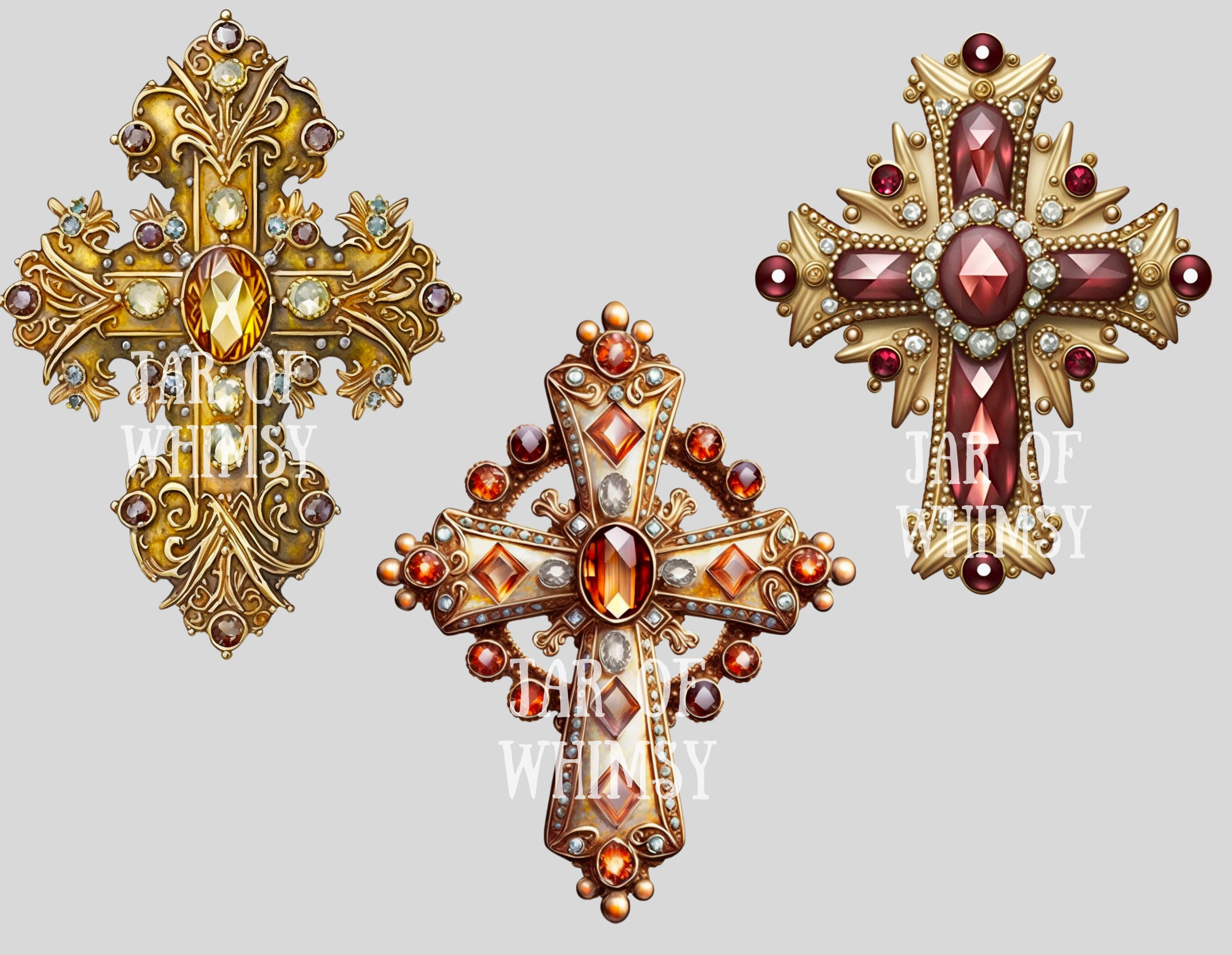 Watercolour Antique Cross Brooch Clipart Gemstone Jewelry PNG - Etsy