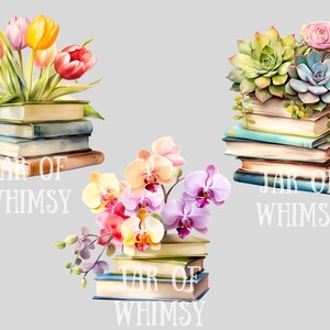Watercolour Spring Book Stack Clipart Bookcase Bookworm PNG Digital ...