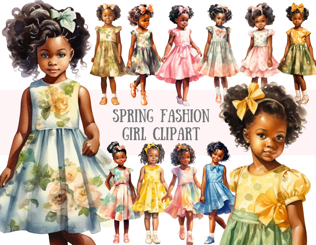 Watercolour Spring Fashion Girl Clipart Vintage Dress PNG Digital Image ...
