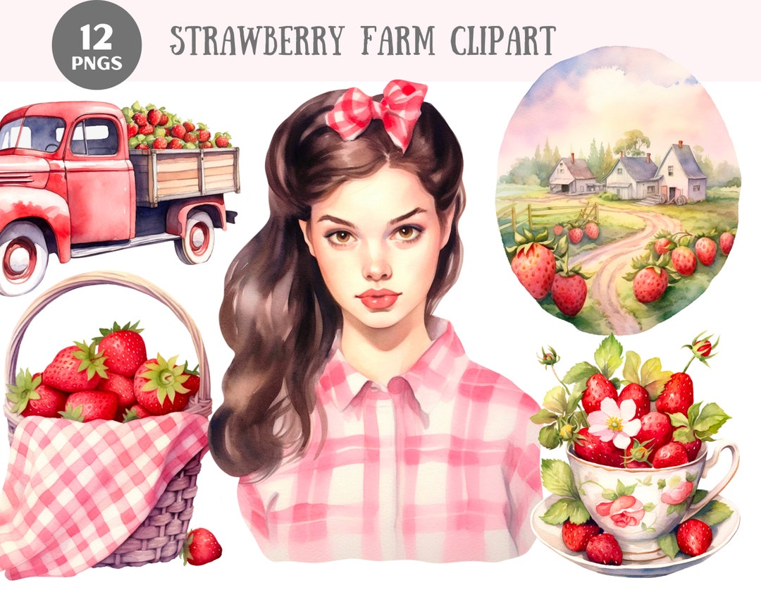 Watercolour Strawberry Farm Clipart Strawberries PNG Digital Image ...
