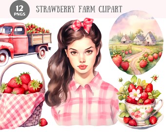 Watercolour Strawberries Clipart Strawberry Farm PNG Digital Image ...