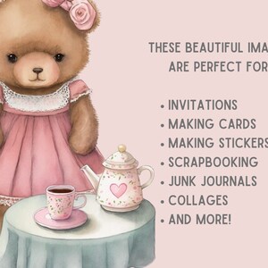 Watercolour Teddy Bear Tea Party Clipart - Pink Baby Bear PNG Digital ...