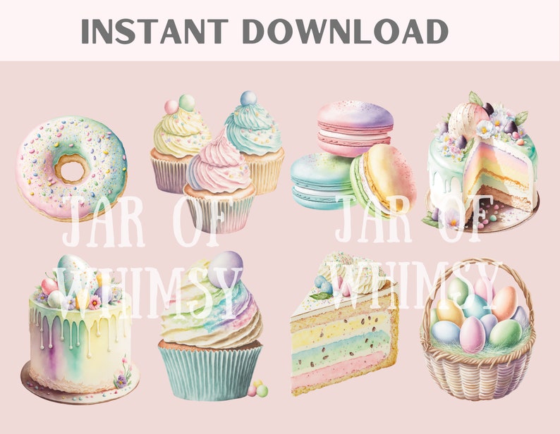 Watercolour Pastel Easter Treats Clipart - Easter Eggs PNG Digital ...