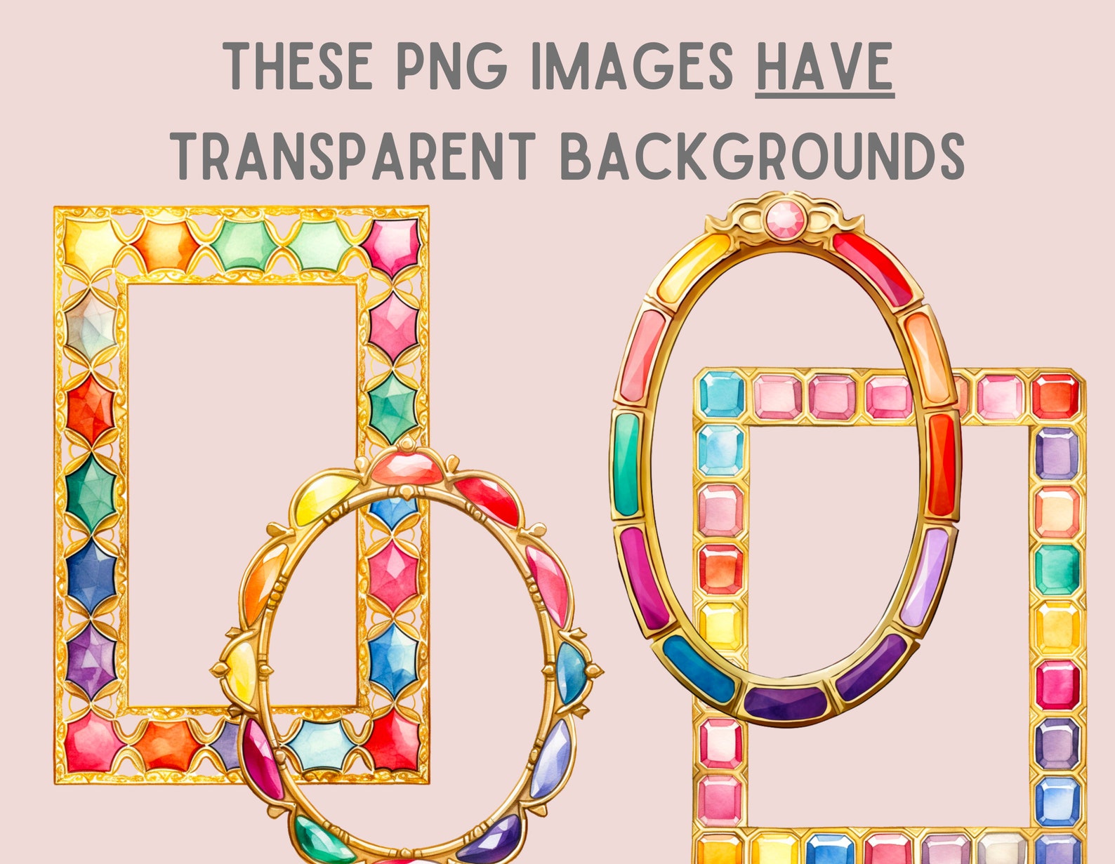 Watercolour Rainbow Jewel Frame Clipart Bejeweled Gem Frames PNG ...