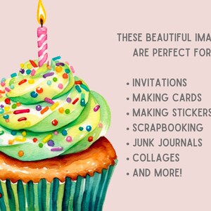 Watercolour Sprinkle Candle Cupcake Clipart Birthday Cake PNG Digital ...
