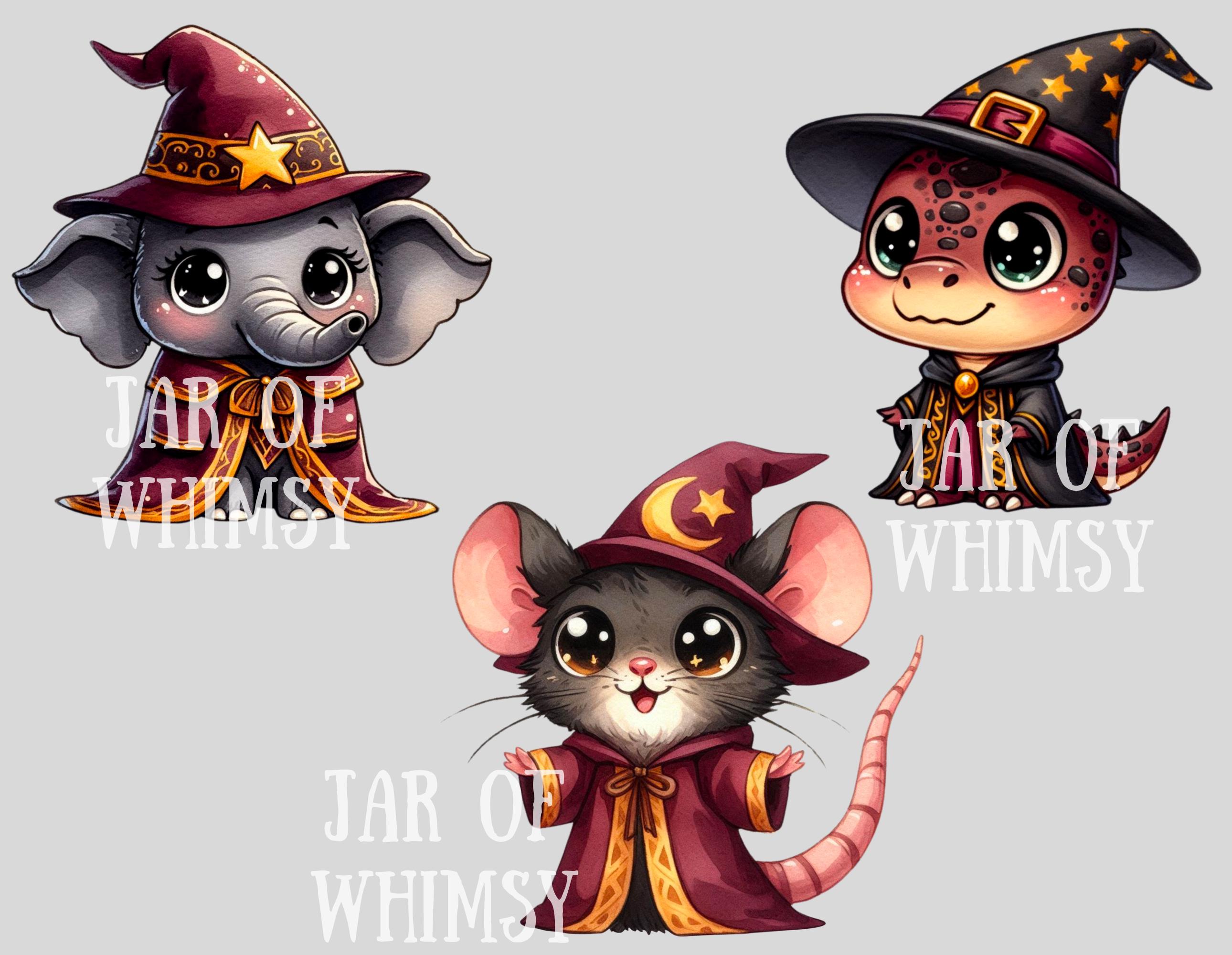 Watercolour Wizard Animal Clipart Kawaii Witch Animal PNG Digital Image ...
