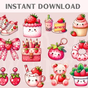 Watercolour Kawaii Strawberry Clipart Cute Chibi Strawberry PNG Digital ...