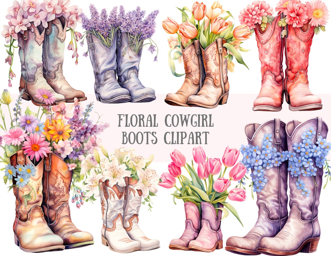Watercolour Floral Cowgirl Boots Clipart Wild Western PNG Digital Image ...