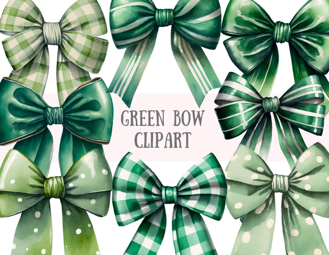 Watercolour Green Bows Clipart - Emerald Lime Satin Bow PNG Digital ...