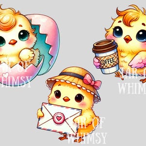Watercolour Chibi Chick Clipart Cute Easter Chick Chicken PNG Digital ...