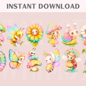Watercolour Kawaii Rainbow Spring Clipart Cute Chibi Girl PNG Digital ...