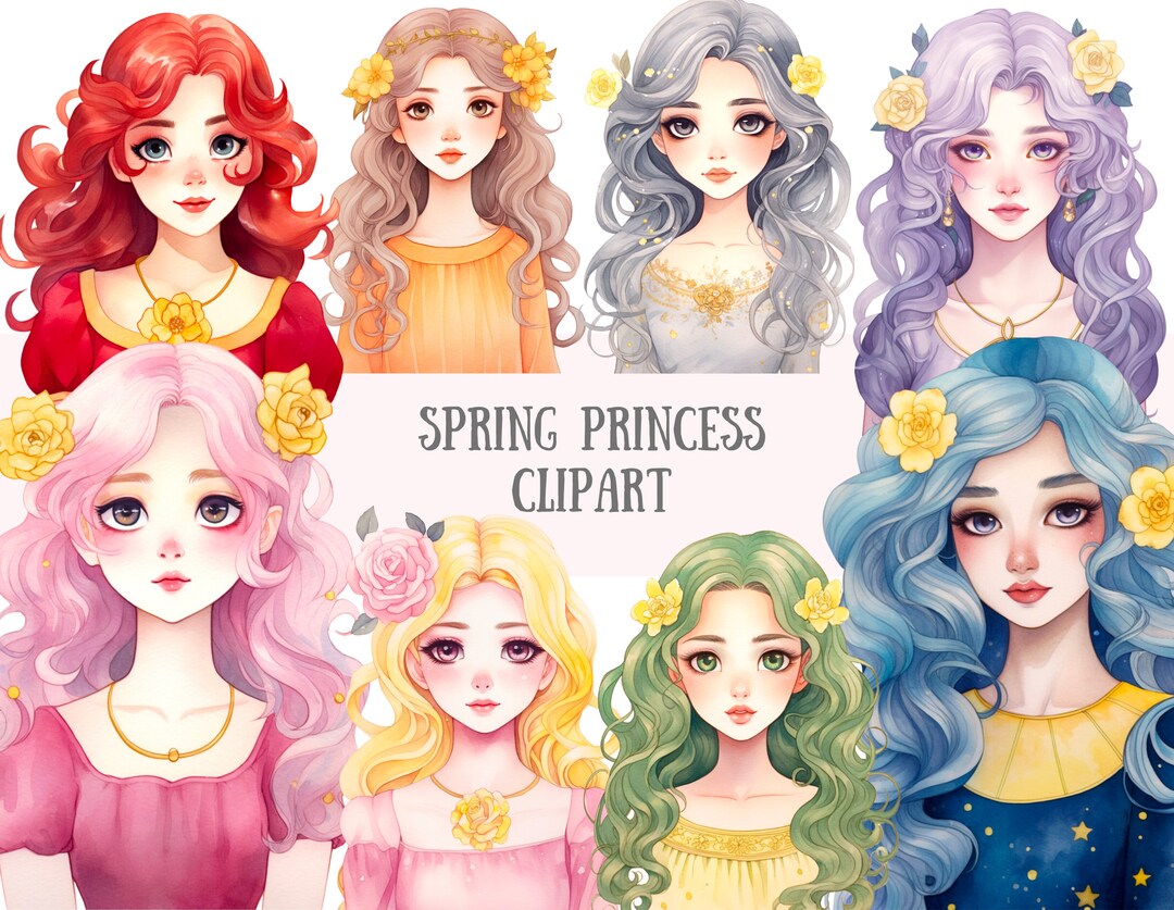 Watercolour Spring Princess Clipart Cute Anime Manga Girl PNG Digital ...
