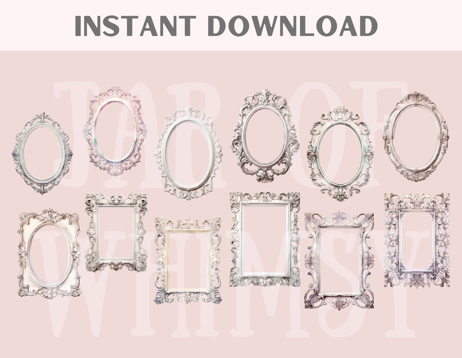 Watercolour White Ornate Frame Clipart Shabby Chic Baroque Frame PNG ...
