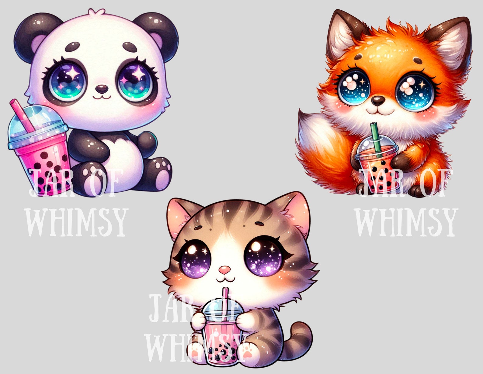 Watercolour Bubble Tea Animal Clipart Boba Tea Animals PNG Digital ...