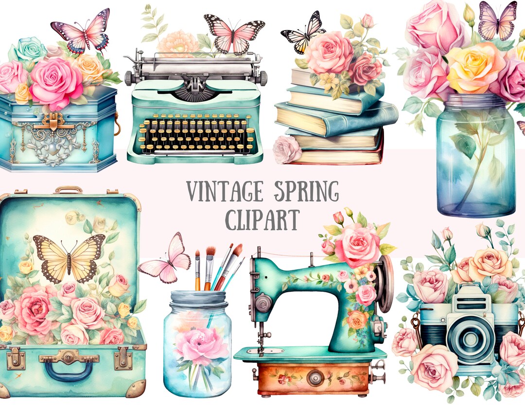 Watercolour Vintage Spring Clipart Mint Green Shabby Chic PNG Digital ...