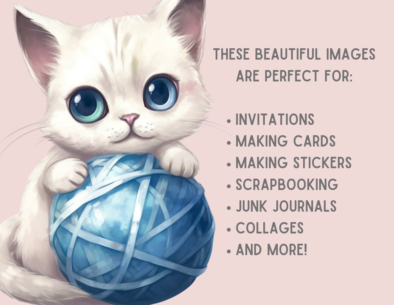 Watercolour Yarn Ball Kitten Clipart Kawaii Cat PNG Digital Image ...