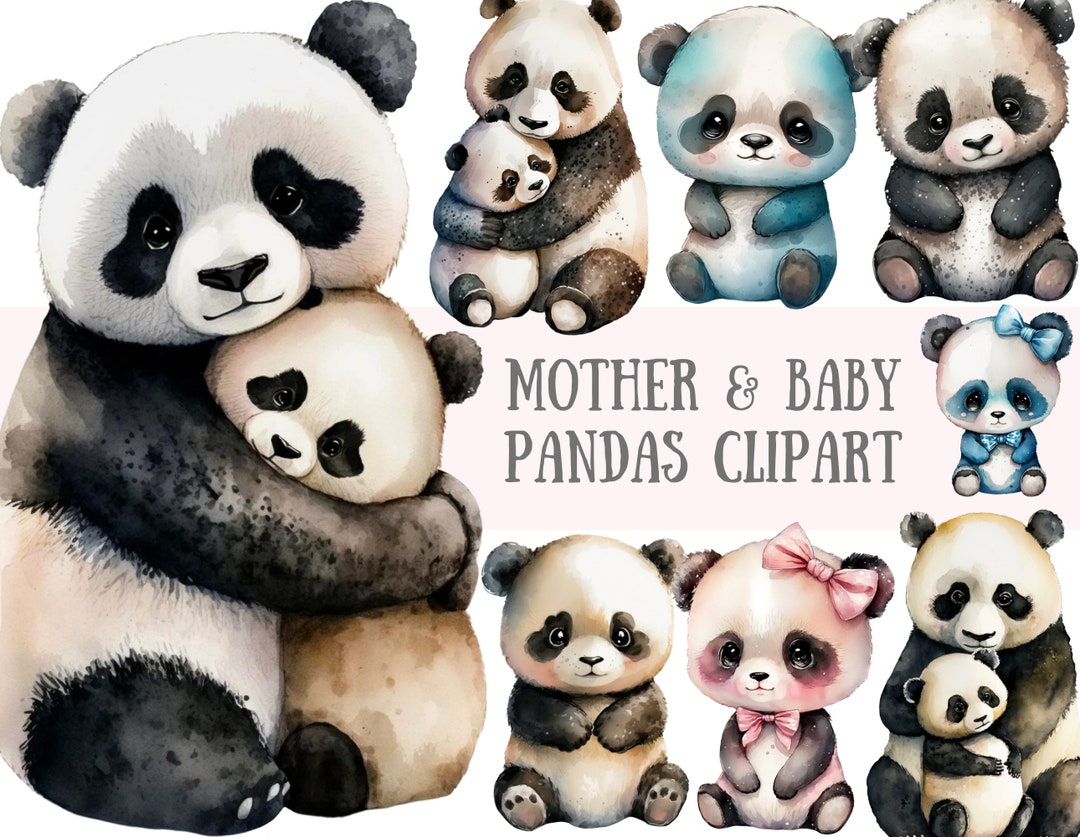 Watercolour Mother & Baby Pandas Clipart - Baby Panda Bears PNG Digital ...