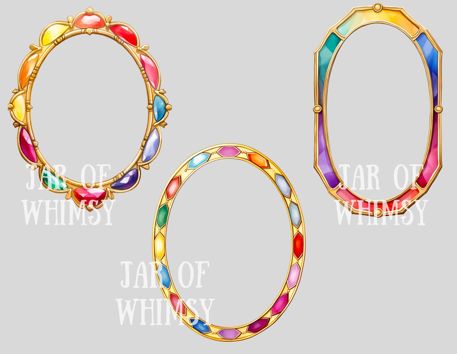 Watercolour Rainbow Jewel Frame Clipart Bejeweled Gem Frames PNG ...