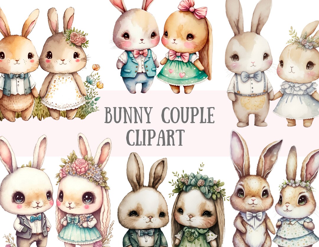 Watercolour Bunny Couples Clipart - Love Bunnies PNG Digital Image ...