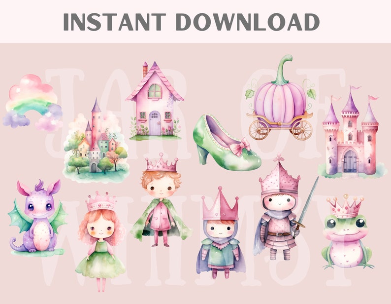 Watercolour Cute Fairytale Clipart Pastel Princess Graphic PNG Digital ...