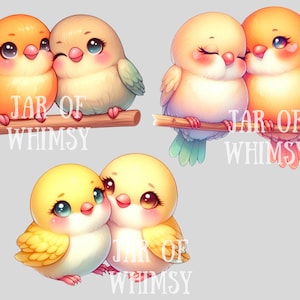Watercolour Chibi Lovebird Clipart Kawaii Love Bird Pairs PNG Digital ...