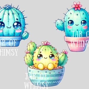 Watercolour Kawaii Cactus Clipart Cute Cactus Pot Plant PNG Digital ...