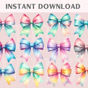 Watercolour Ombre Bow Clipart Cute Pastel Gradient Bow PNG Digital ...