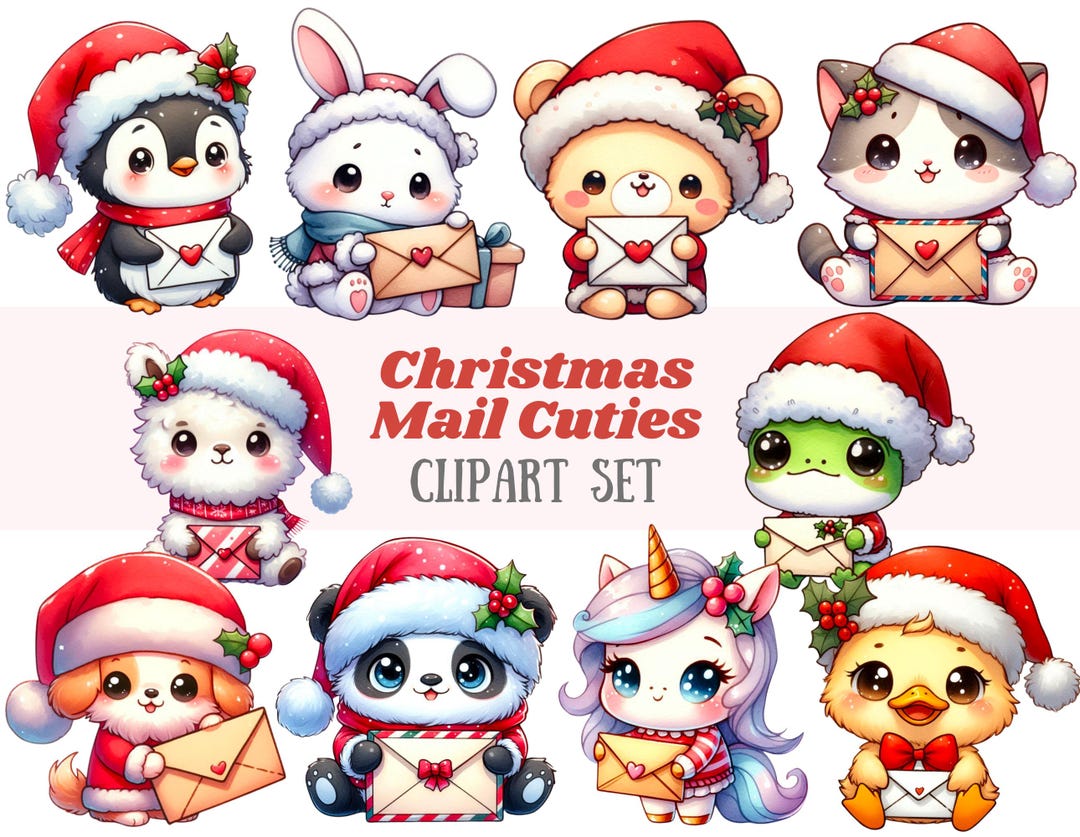 Watercolour Christmas Mail Animal Clipart Happy Mail Animal PNG Digital ...