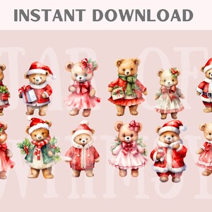 Watercolour Christmas Bear Clipart Xmas Teddy Bears PNG Digital Image ...