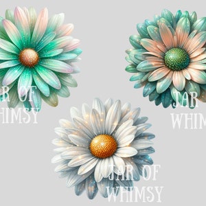 Watercolour Sparkly Daisies Clipart Spring Flower Elements PNG Digital ...
