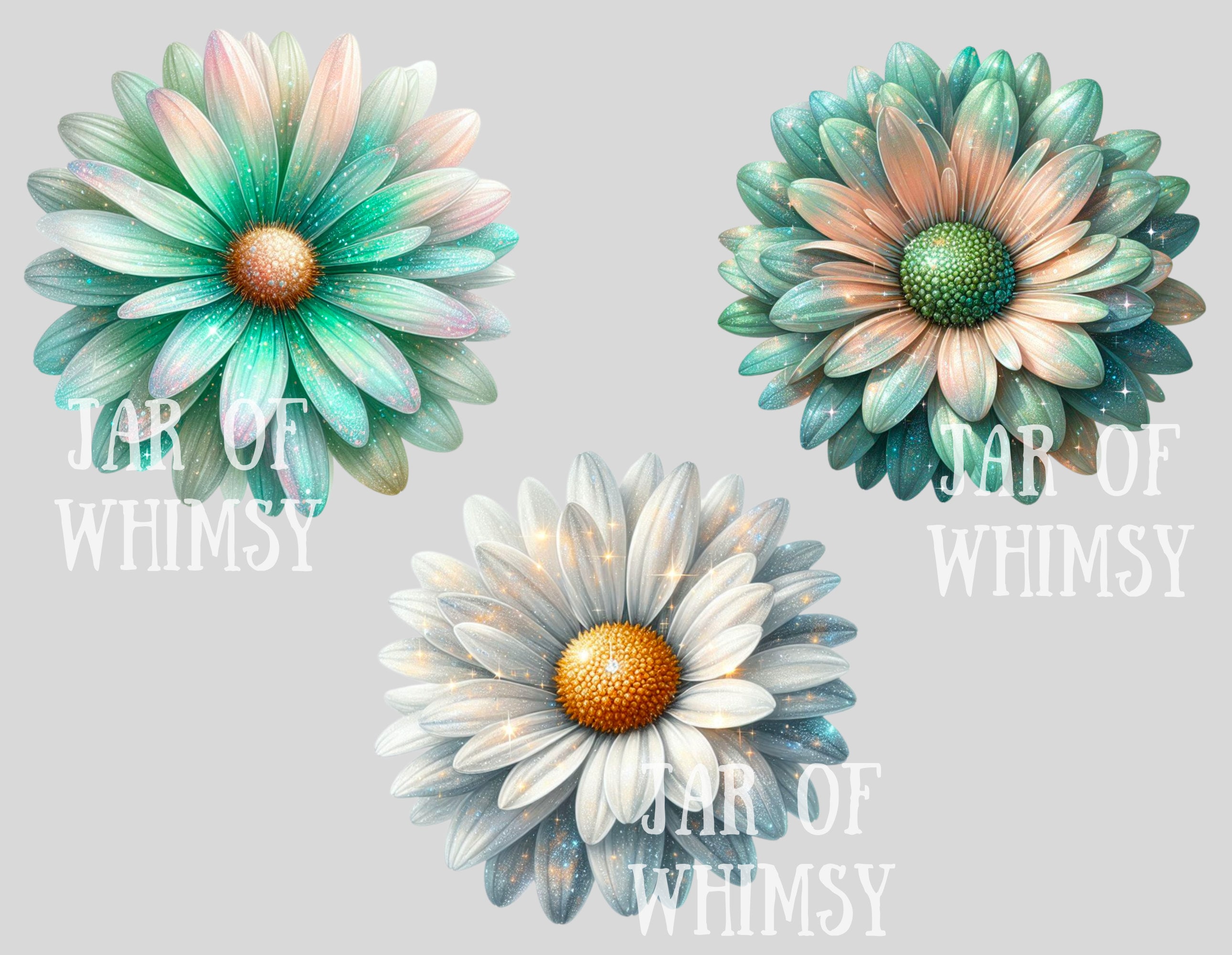 Watercolour Sparkly Daisies Clipart Spring Flower Elements PNG Digital ...