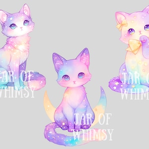 Watercolour Galaxy Cat Clipart Kawaii Rainbow Space Kitty PNG Digital ...