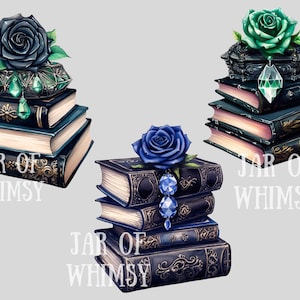 Watercolour Gothic Book Stack Clipart Bookcase Bookworm PNG Digital ...