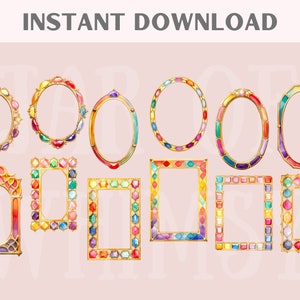 Watercolour Rainbow Jewel Frame Clipart Bejeweled Gem Frames PNG ...