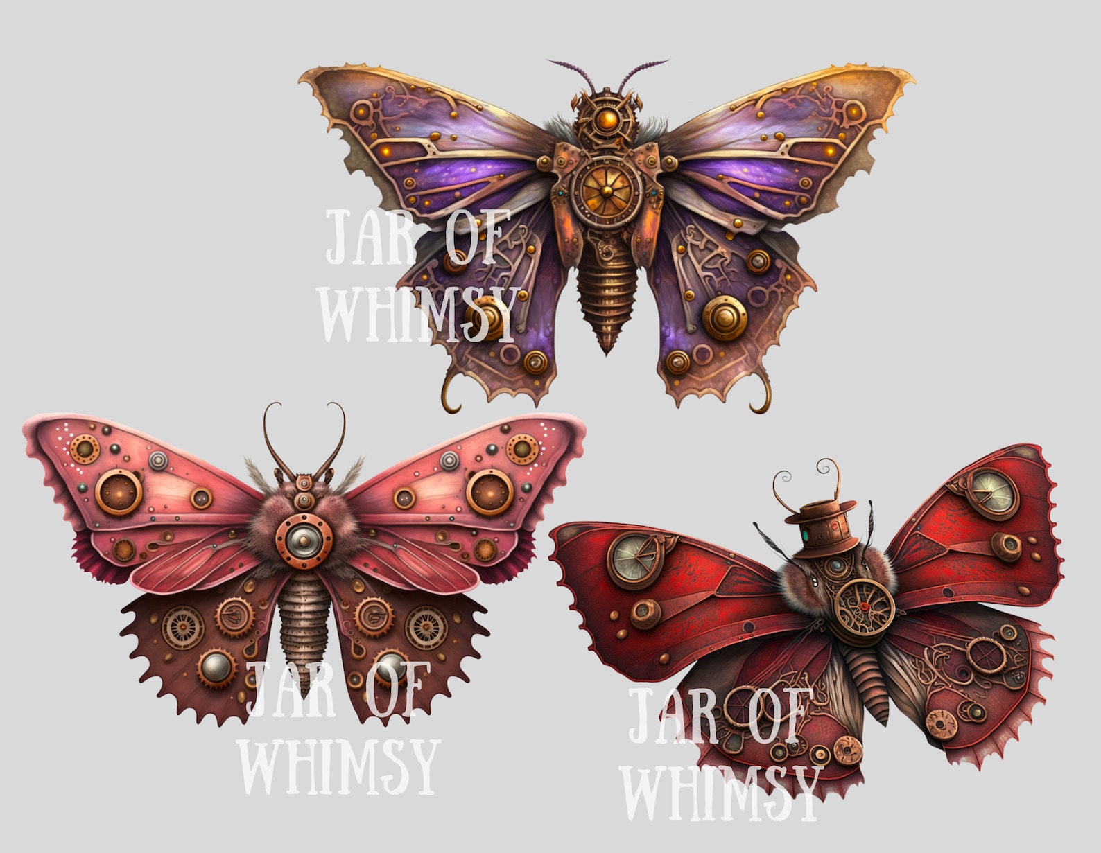 Watercolour Steampunk Moths Clipart Mechanical Moth PNG Digital Image ...