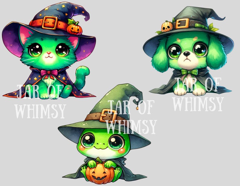 Watercolour Green Witch Clipart Kawaii Witch Animal PNG Digital Image ...